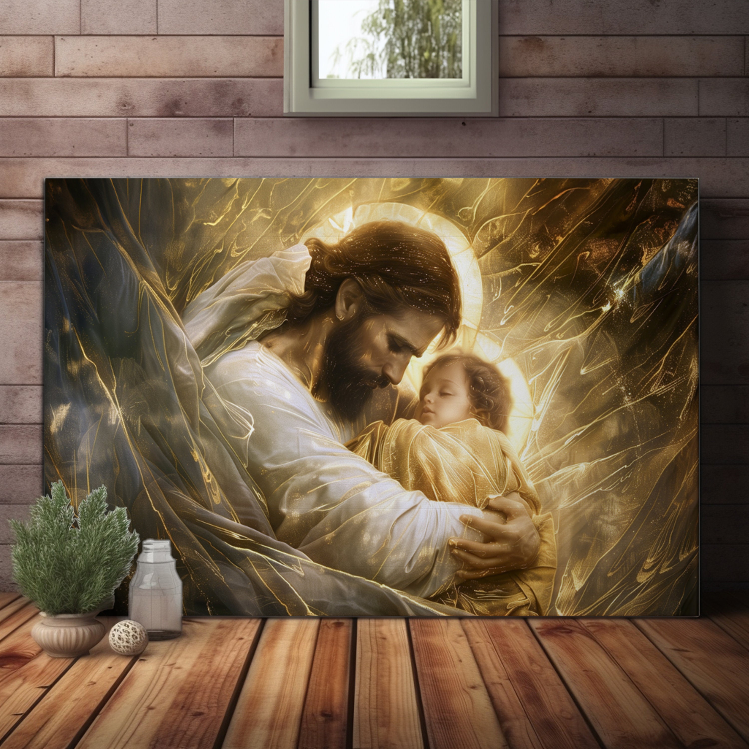 Joseph Holding Baby Jesus Gallery Wrapped Canvas Art, Religious Wall ...