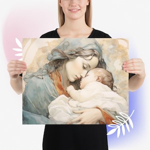 The Virgin Mary Holding Baby Jesus Wall Art Religious Matte Print ...