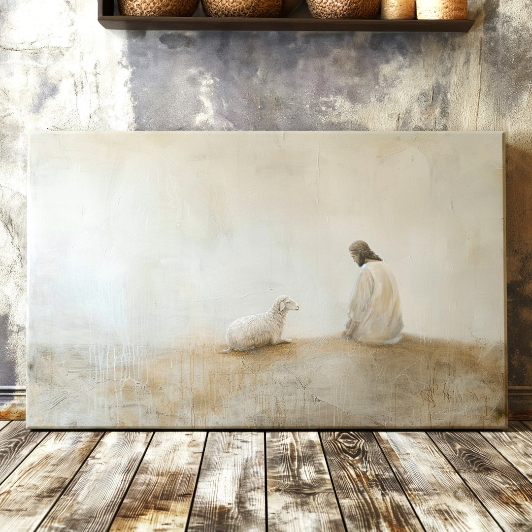 Jesus Leaves the 99 Parable Canvas Art, Tranquil Beige and White ...