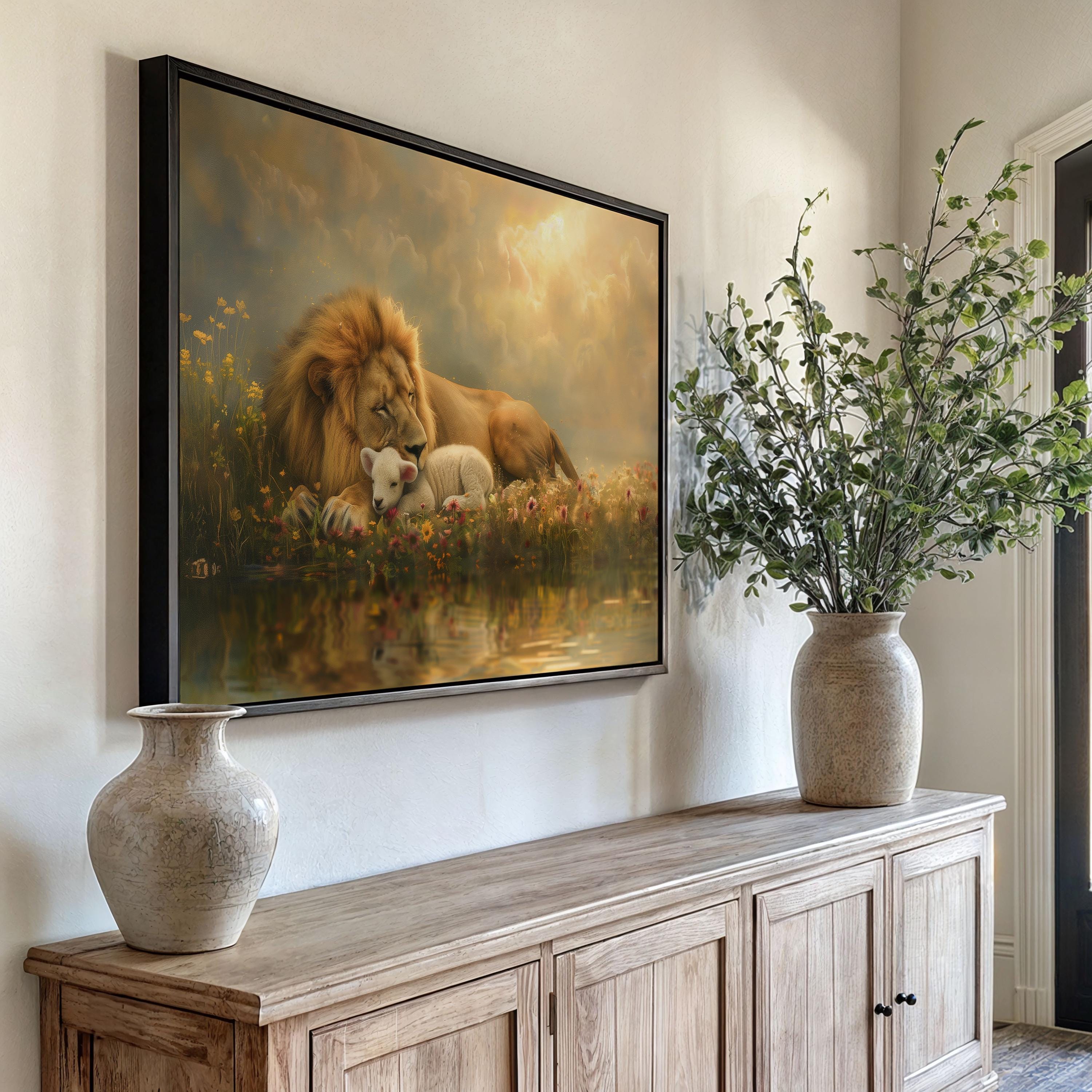 The Lamb and the Lion Christian Framed Canvas Print Christian Wall ...