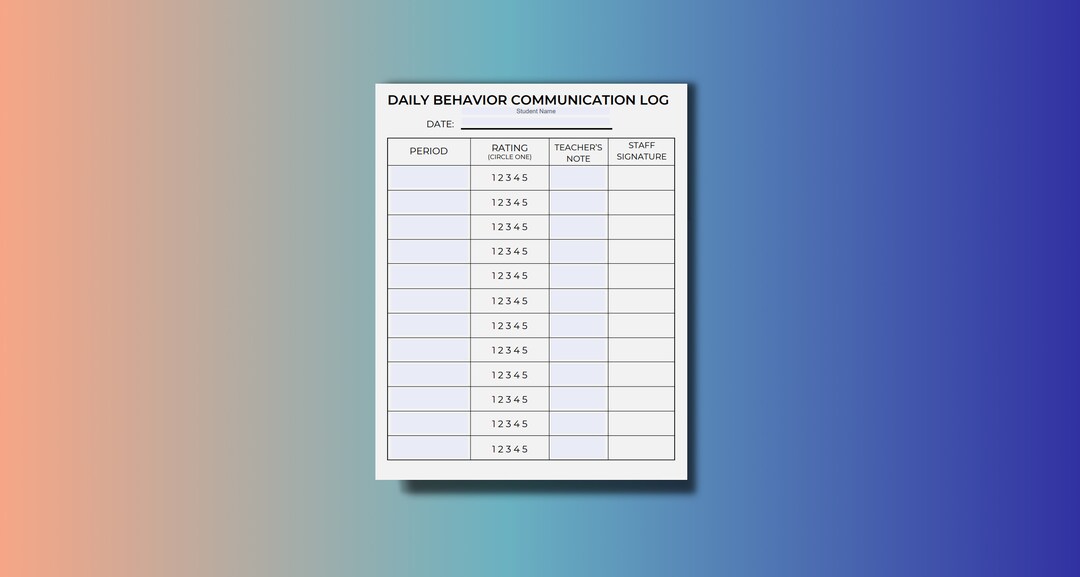 Minimalist Daily Classroom Behavior Communication Log Printable ...