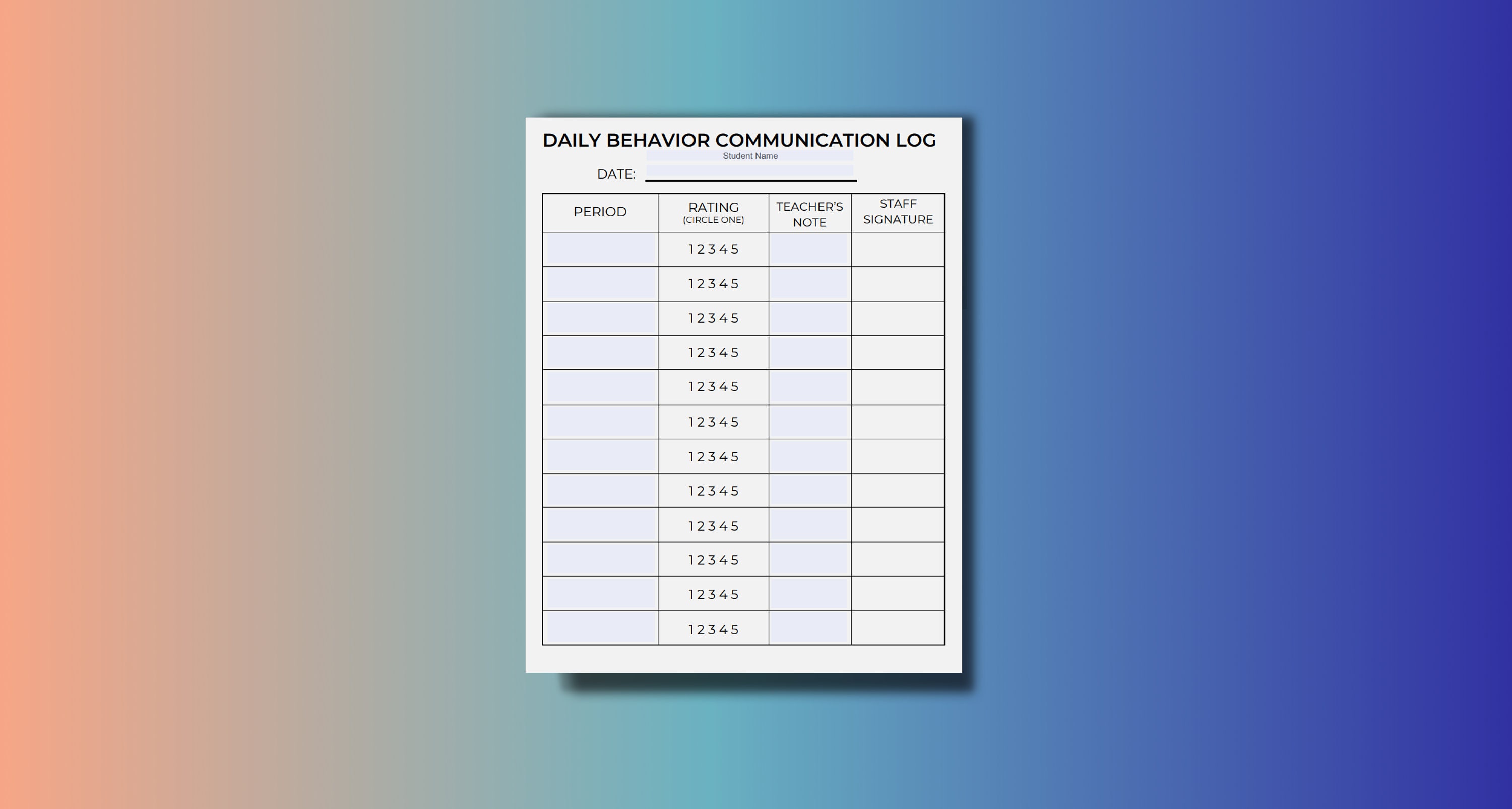 Minimalist Daily Classroom Behavior Communication Log Printable ...