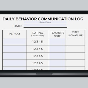 Minimalist Daily Classroom Behavior Communication Log Printable ...