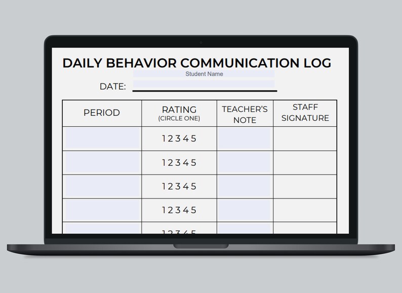 Minimalist Daily Classroom Behavior Communication Log Printable ...
