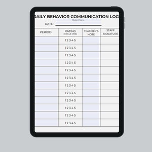 Minimalist Daily Classroom Behavior Communication Log Printable ...