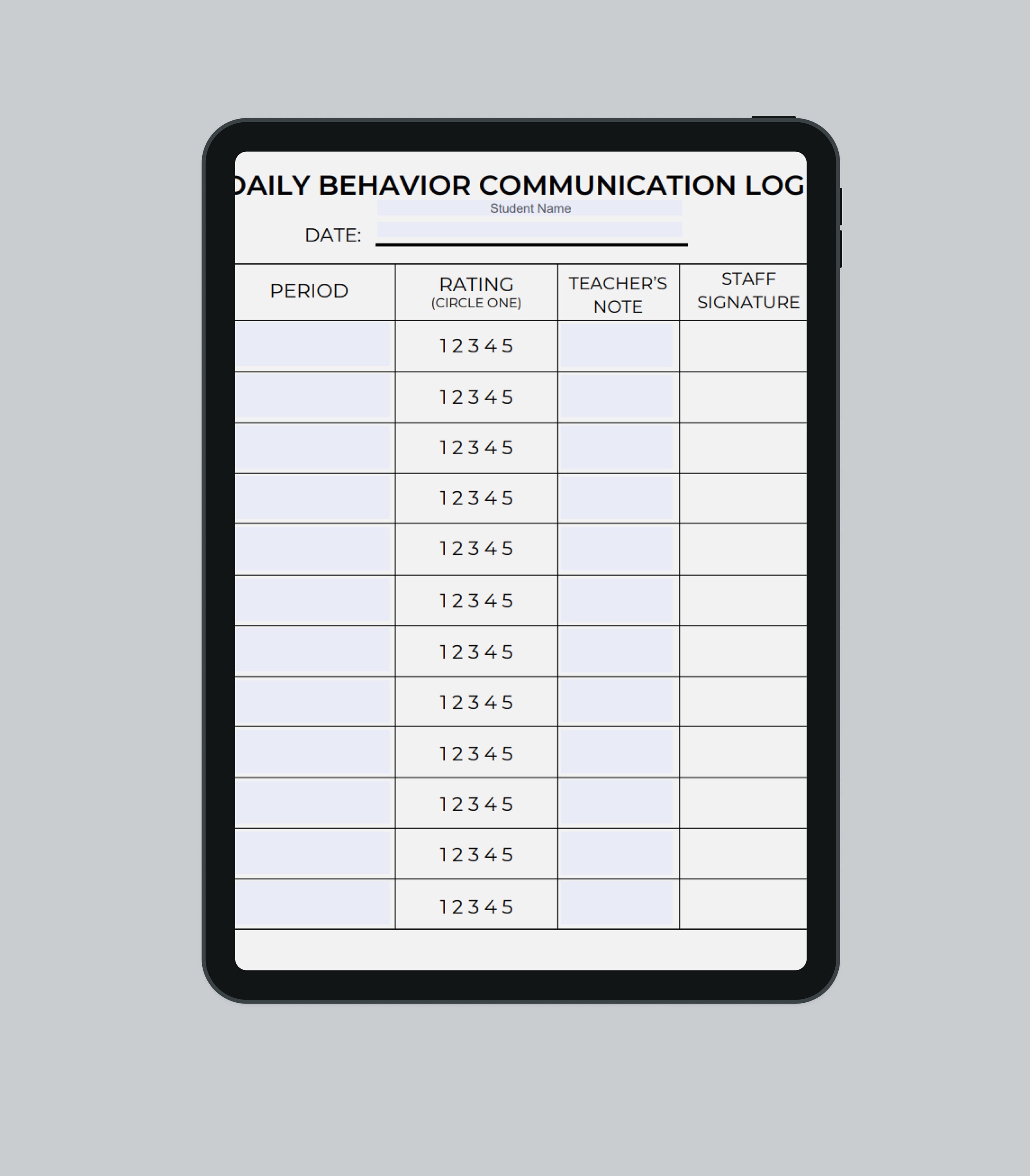 Minimalist Daily Classroom Behavior Communication Log Printable ...