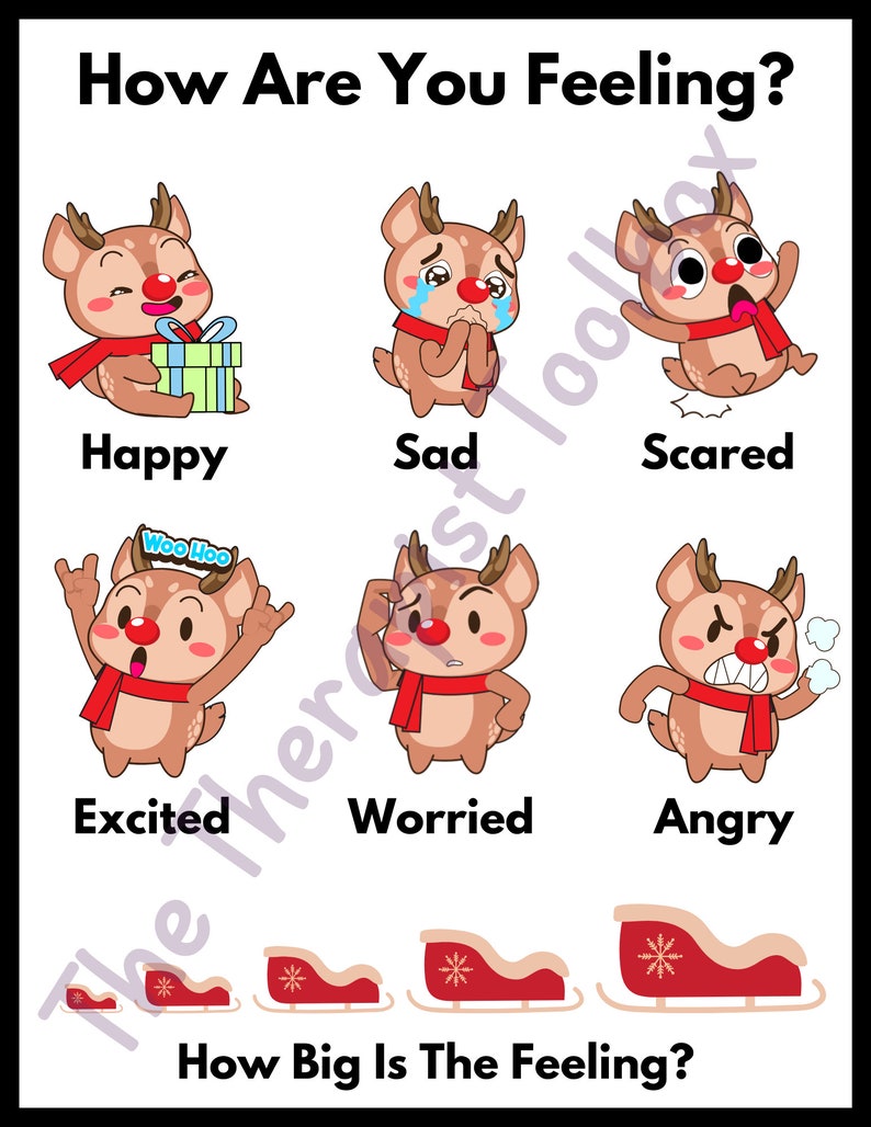Christmas Feelings Chart, Emotions Chart, Play Therapy Tool, Counseling ...