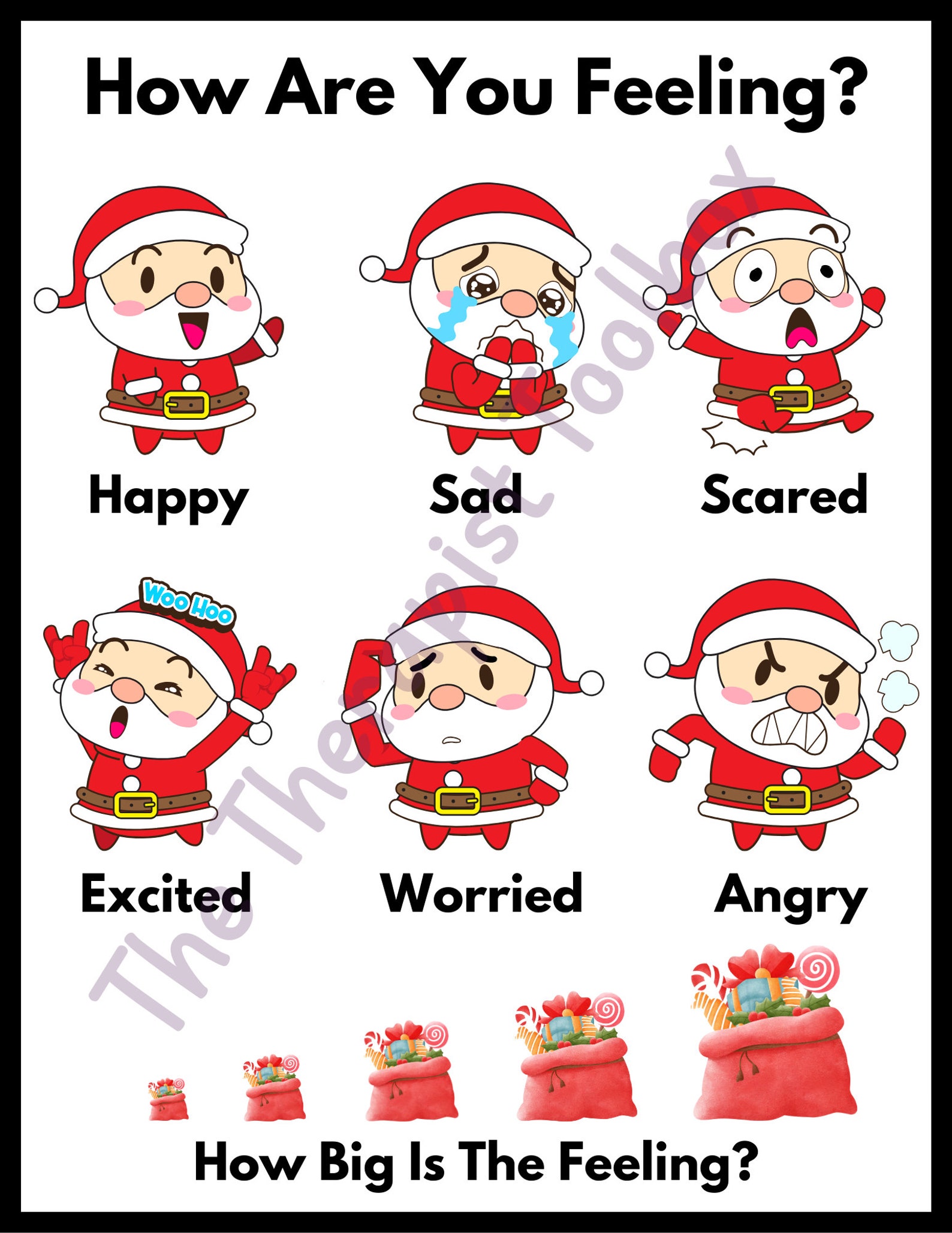 Christmas Feelings Chart, Emotions Chart, Play Therapy Tool, Counseling ...