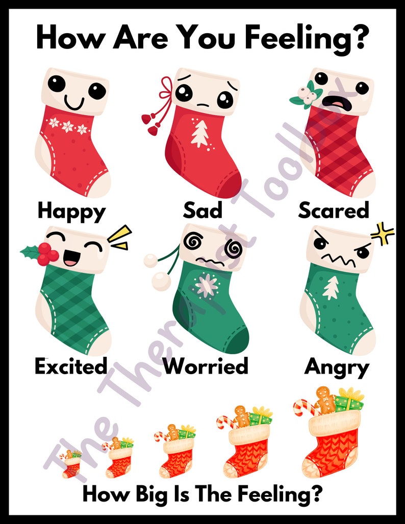 Christmas Feelings Chart, Emotions Chart, Play Therapy Tool, Counseling ...