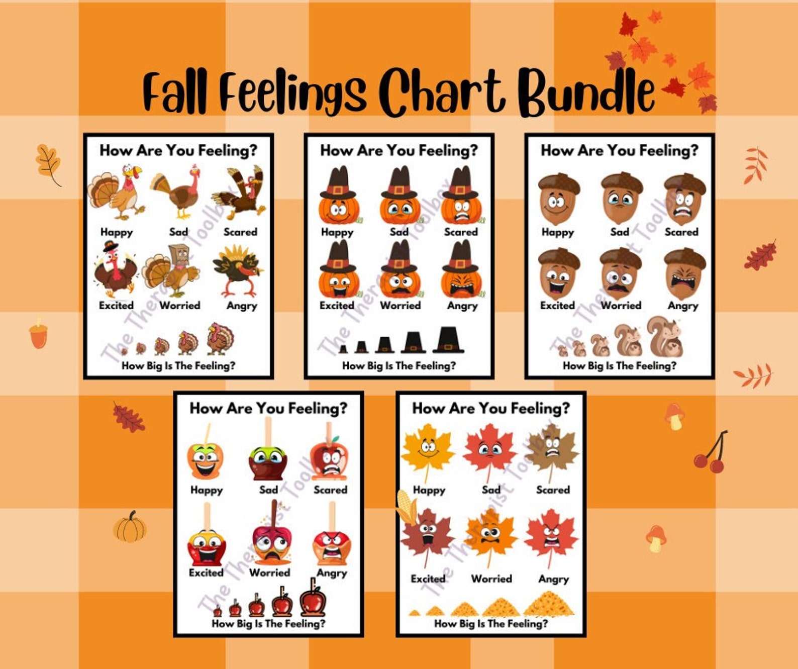 Cute Fall Themed Feelings Chart Bundle! Feelings Chart for Children ...