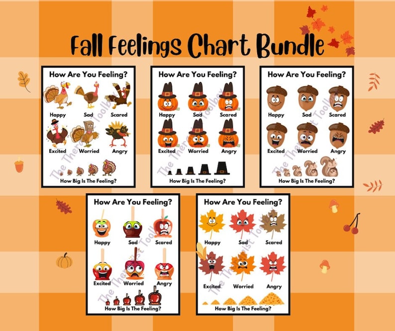 Cute Fall Themed Feelings Chart Bundle! Feelings Chart for Children ...