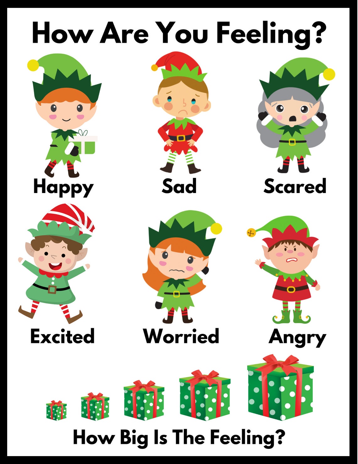 Christmas Feelings Chart, Emotions Chart, Play Therapy Tool, Counseling ...