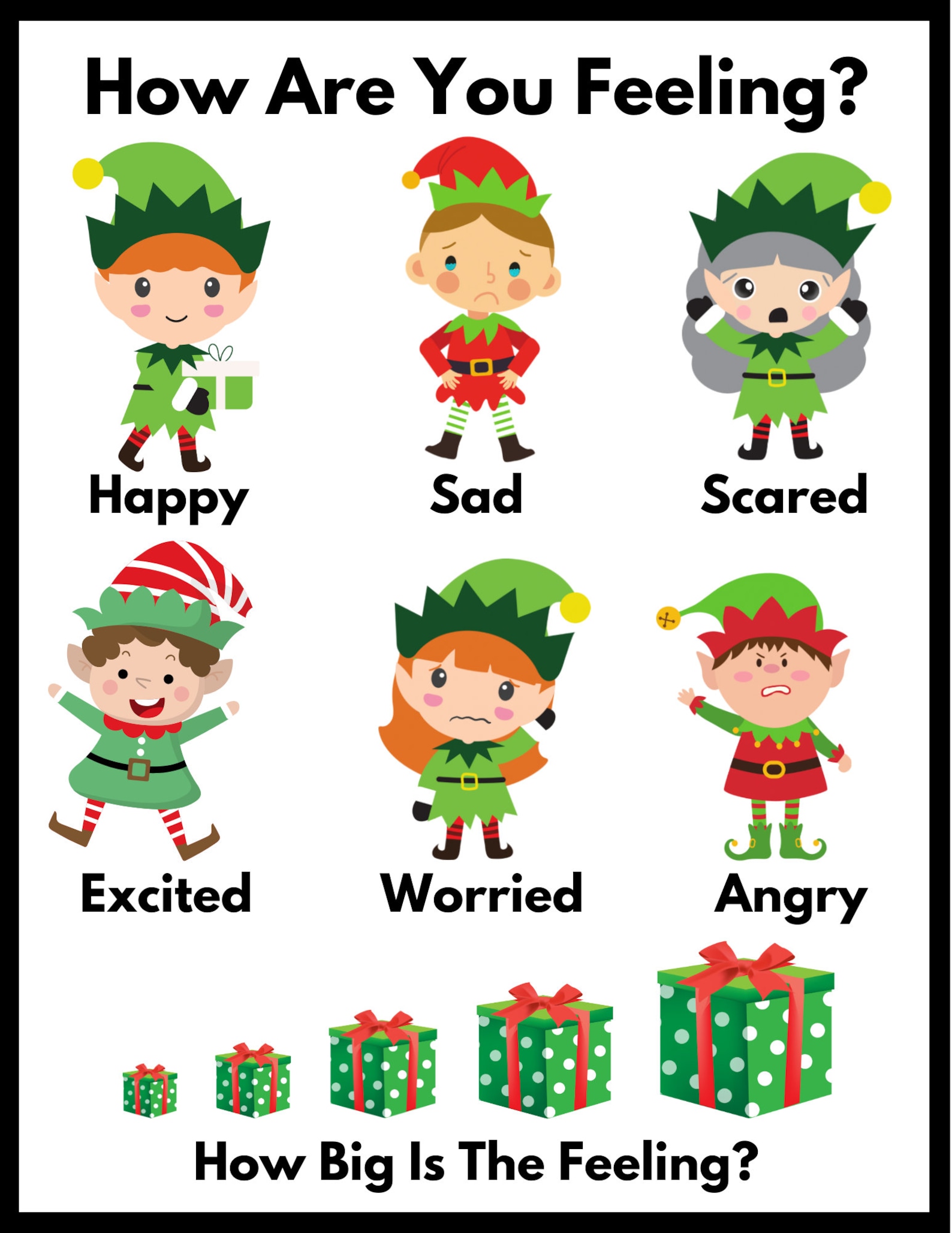 Christmas Feelings Chart, Emotions Chart, Play Therapy Tool, Counseling ...