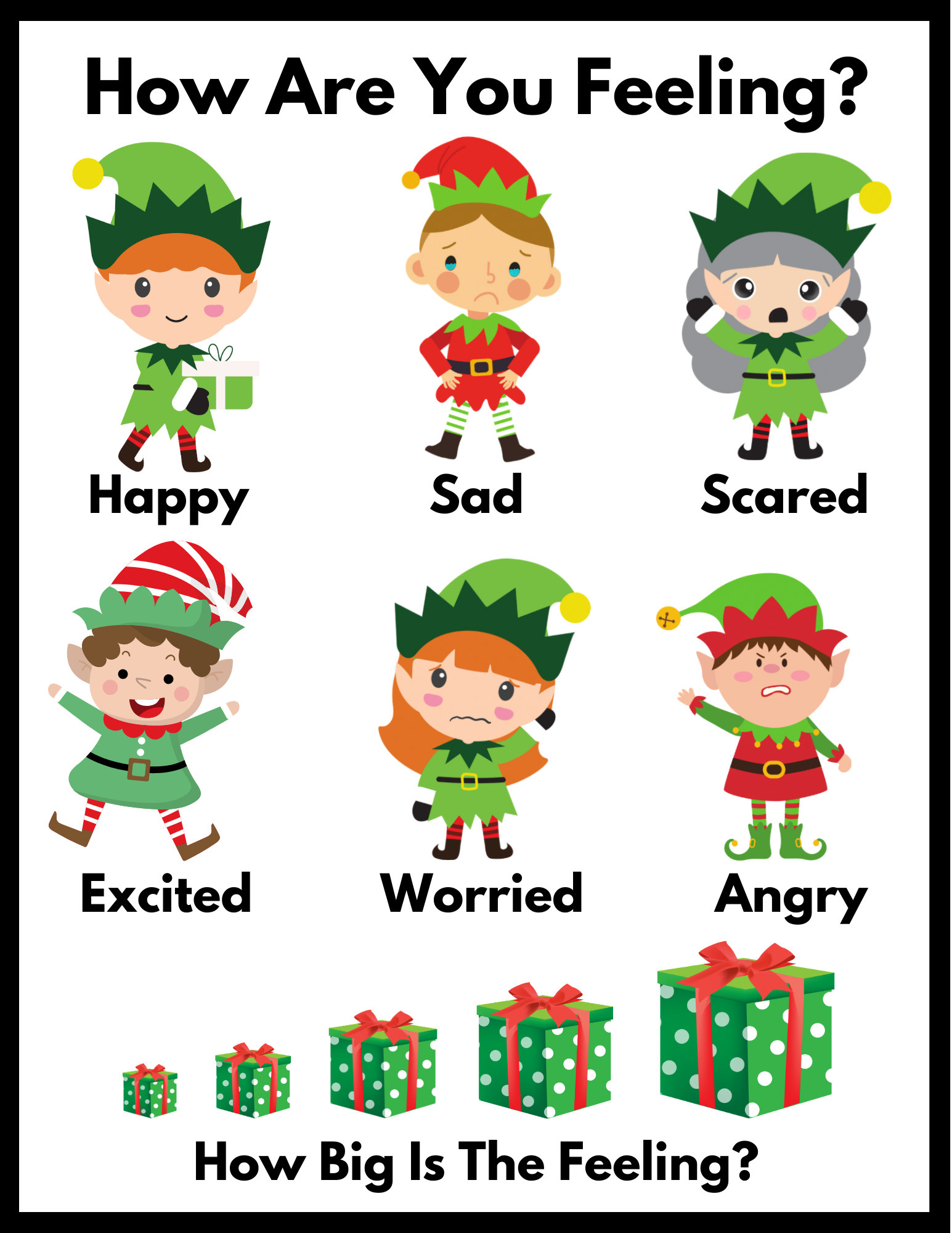 Christmas Feelings Chart, Emotions Chart, Play Therapy Tool, Counseling ...