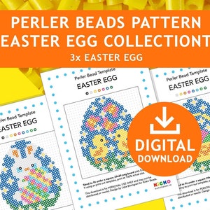 3x EASTER EGG Bunny Chickens Eggs Perler Patterns, Hama Fuse Beads ...