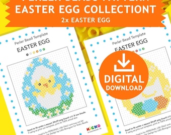 3x EASTER EGG Bunny Chickens Eggs Perler Patterns, Hama Fuse Beads ...