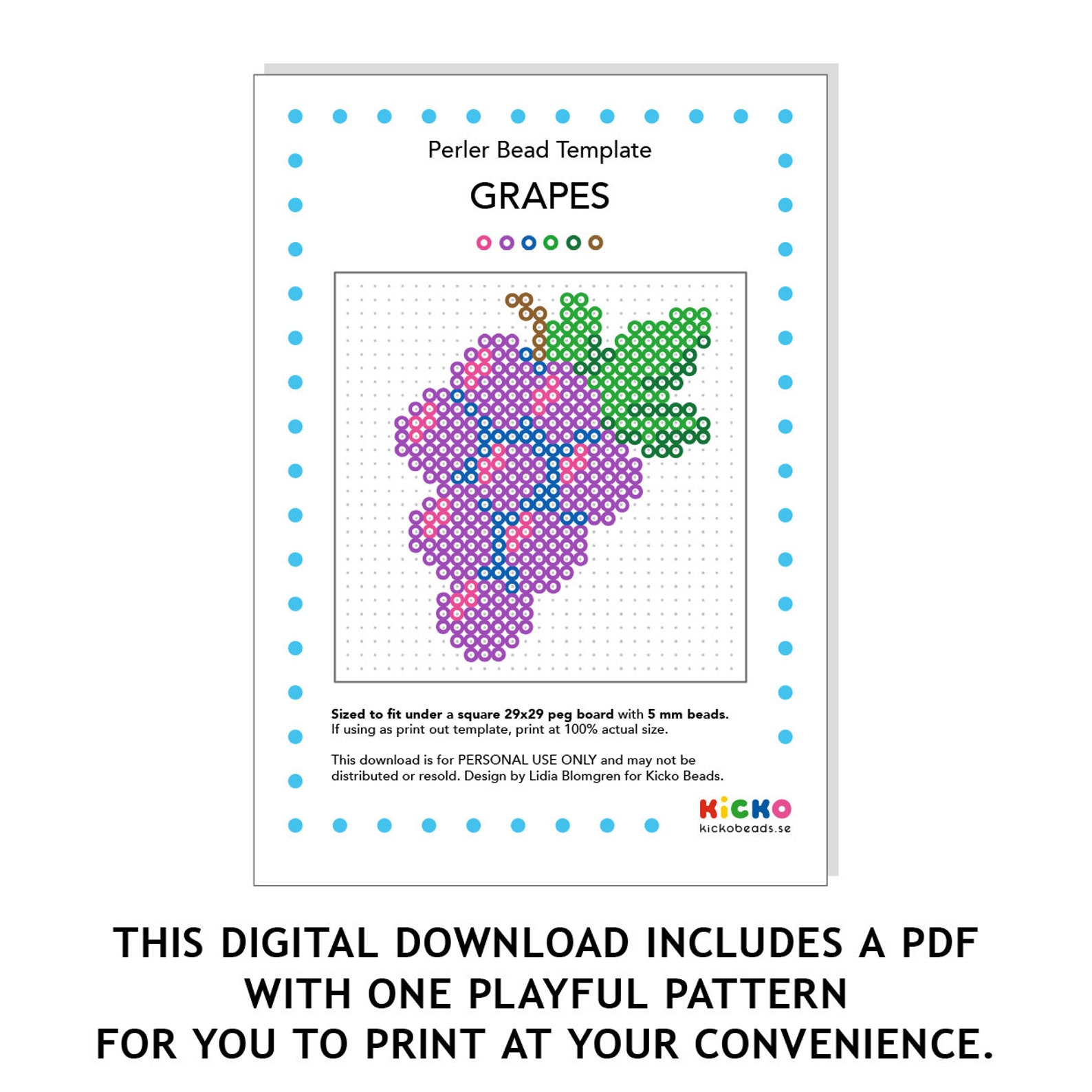 GRAPES Fruits Kids Crafts Fuse Beads Pyssla Templates Tutorial ...