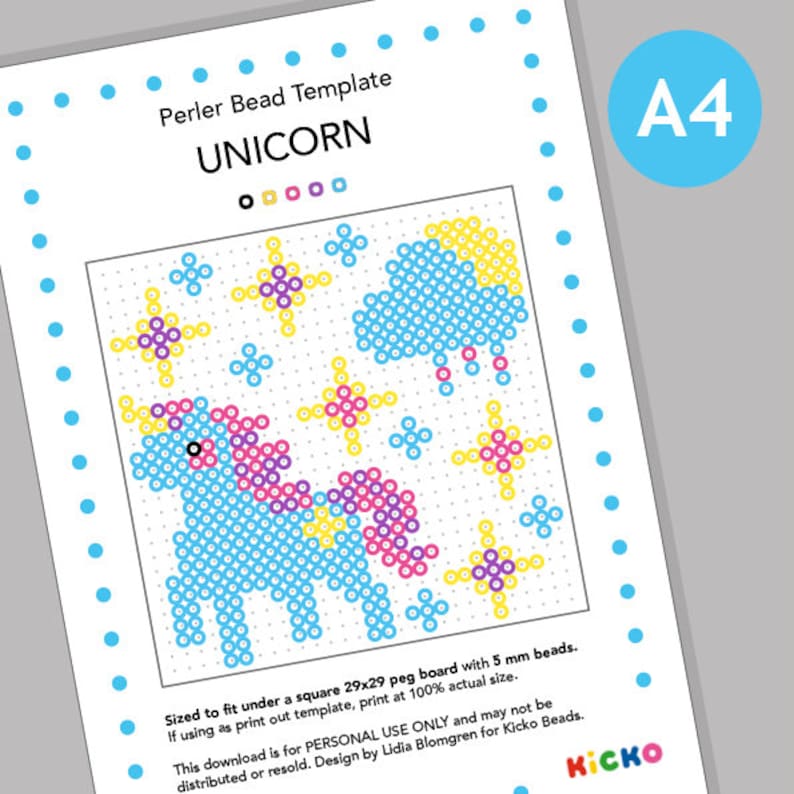 UNICORN Fairy Tales Decoration Hama Fuse Beads Pyssla Present Templates ...