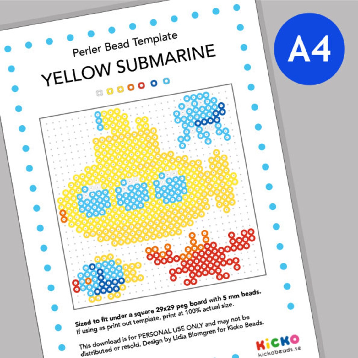 YELLOW SUBMARINE, Kids Craft Decoration Fuse Beads Pyssla Present ...