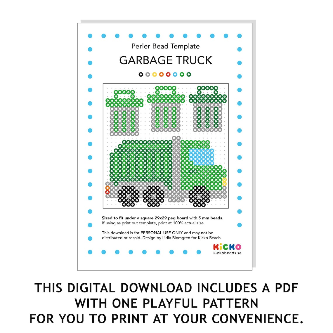 GARBAGE TRUCK Fuse Beads Pattern Perler Beads Ideas Printable Template ...