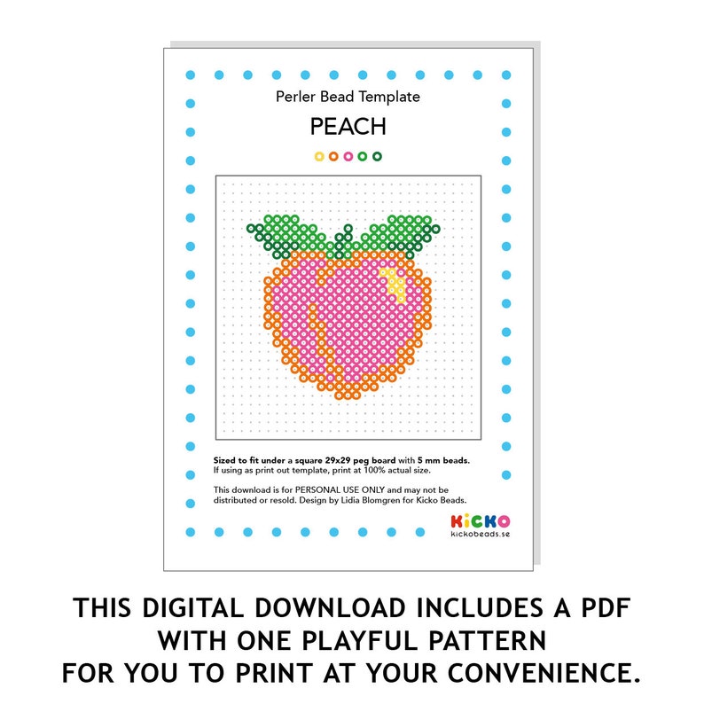 PEACH Fruit Perler Beads Patterns Fuse Beads Templates Kids Crafts Hama ...