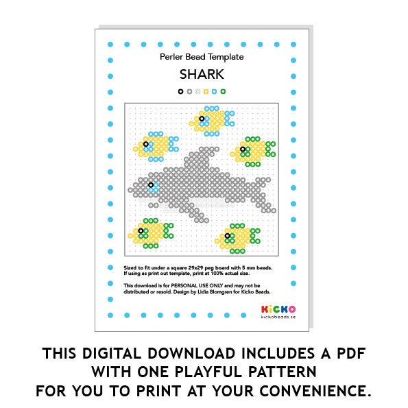SHARK Perler Patterns, Sea Ocean Fish Hama Fuse Beads Pyssla Nabbi ...