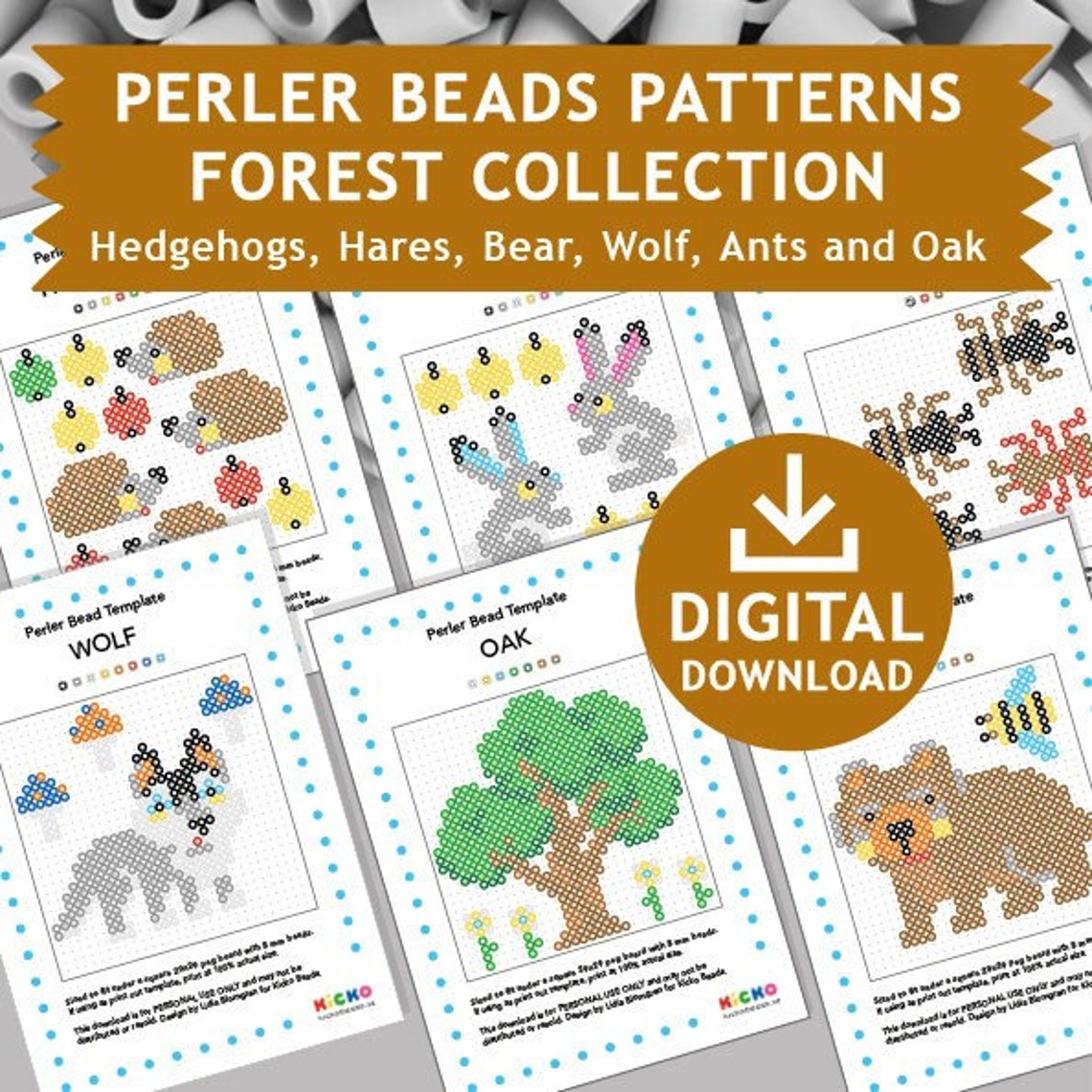 6x FOREST Perler Patterns, Hama Fuse Pyssla Kicko Beads Templates ...