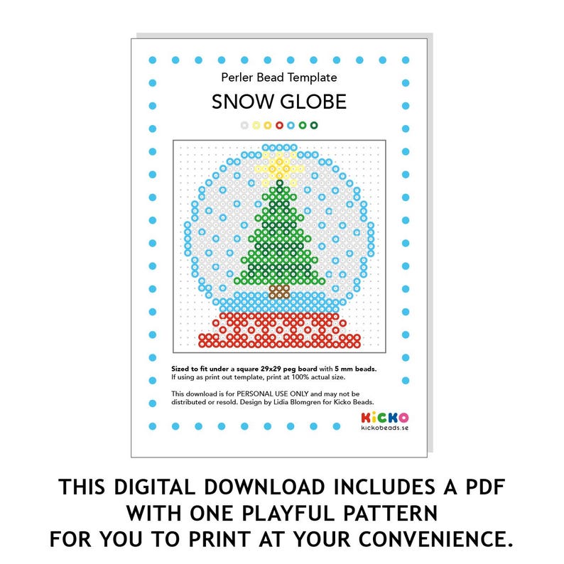 SNOW GLOBE Fuse Beads Templates Printable Pattern Perler Kids Crafts ...