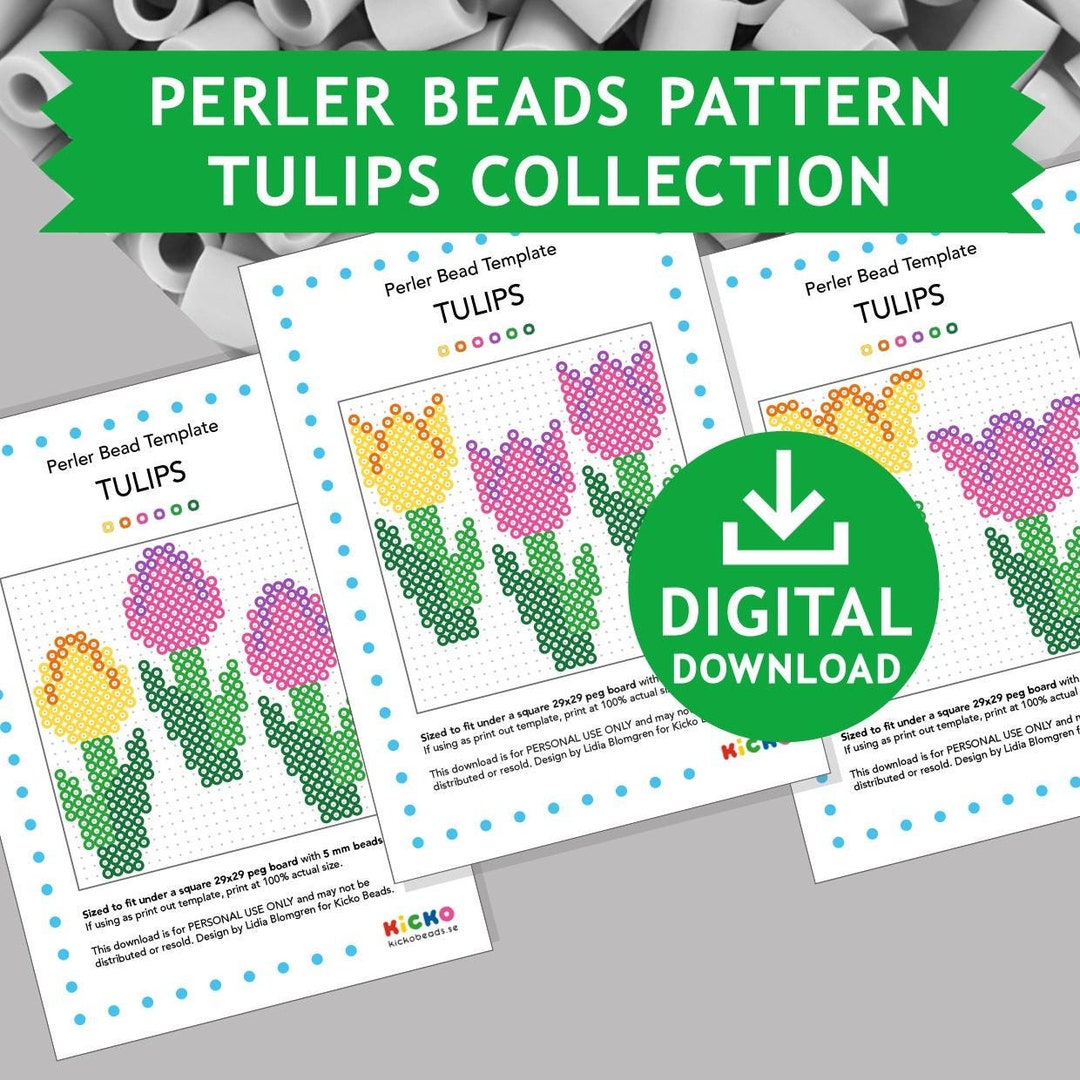3x TULIPS Decoration Hama Fuse Beads Present Templates Tutorial Pattern ...