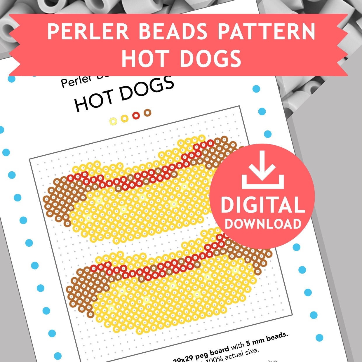 HOT DOGS Perler Beads Idea Template Fuse Beads Patterns Printable Kids ...