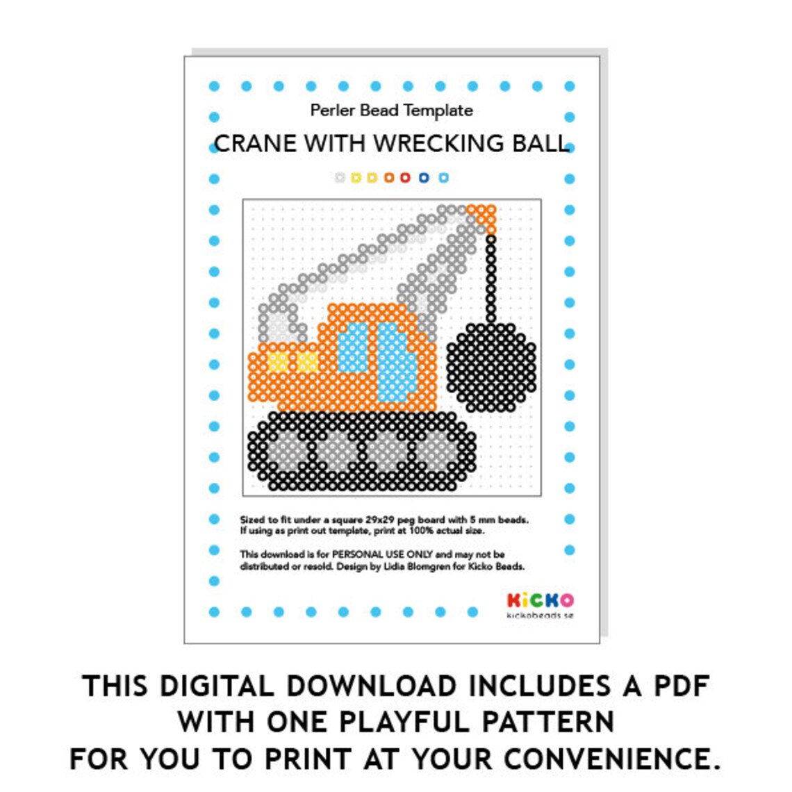 CRANE With WRECKING BALL, Vehicles Kids Craft Fuse Beads Pyssla Present ...
