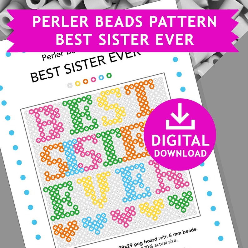 BEST SISTER EVER Template Fuse Beads Pyssla Present Templates Tutorial ...