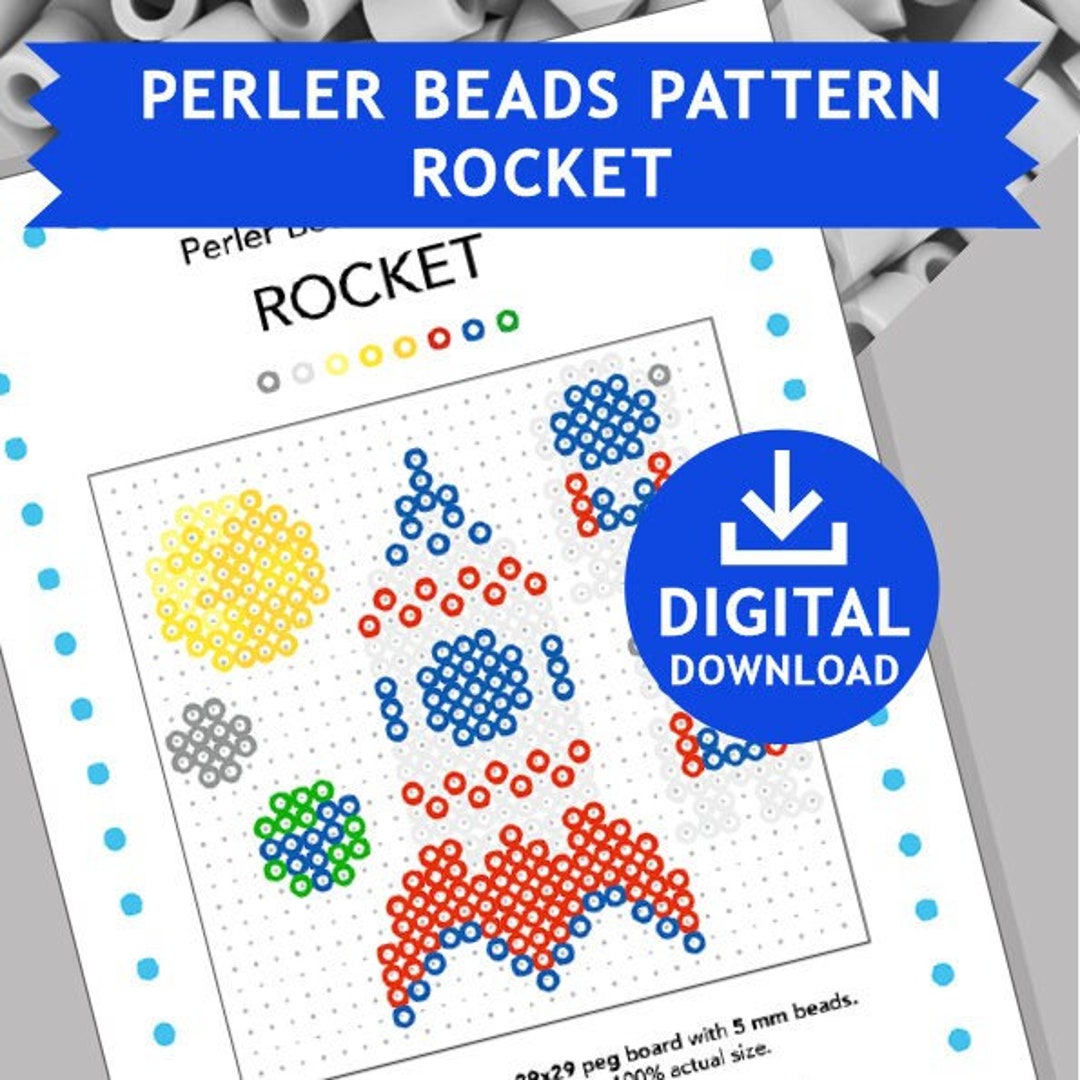 ROCKET Perler Patterns Kids Crafts Outer Space Fuse Bead Template Hama Pyssla Melty Father's Day ...