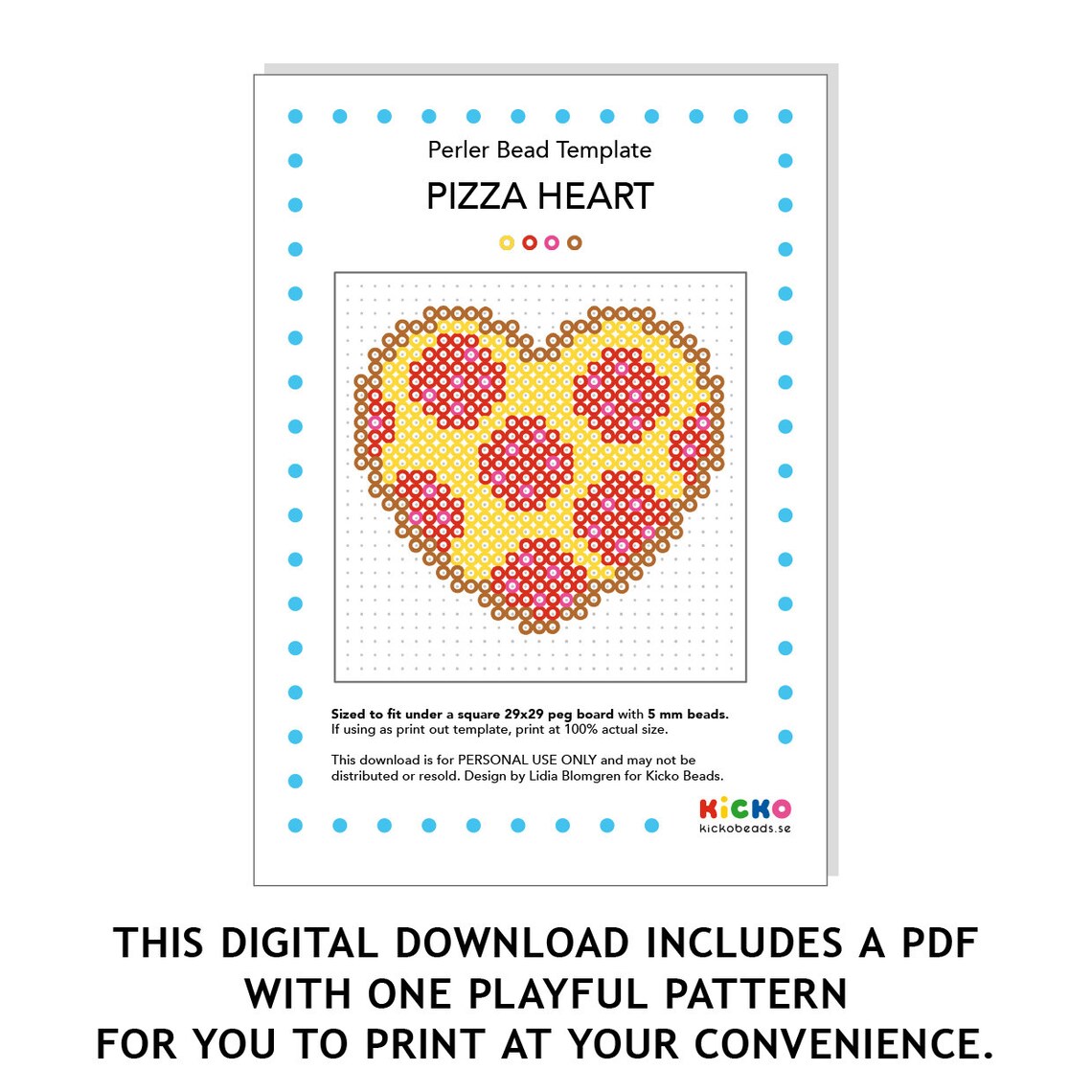 PIZZA HEART Perler Beads Patterns Kids Crafts Fuse Beads Hama Pyssla ...