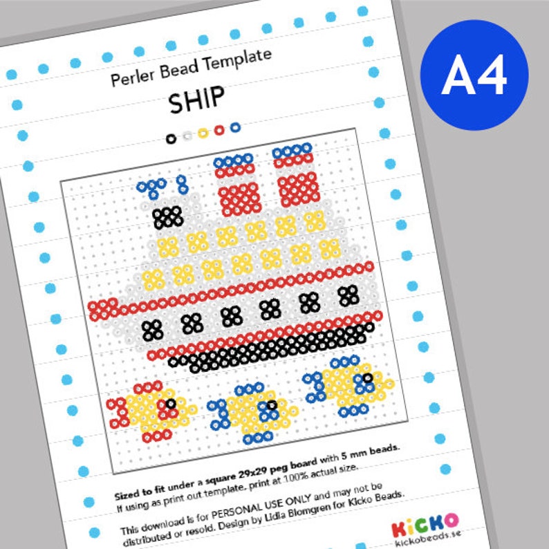 SHIP, Kids Craft Fuse Beads Pyssla Present Templates Tutorial Printable ...