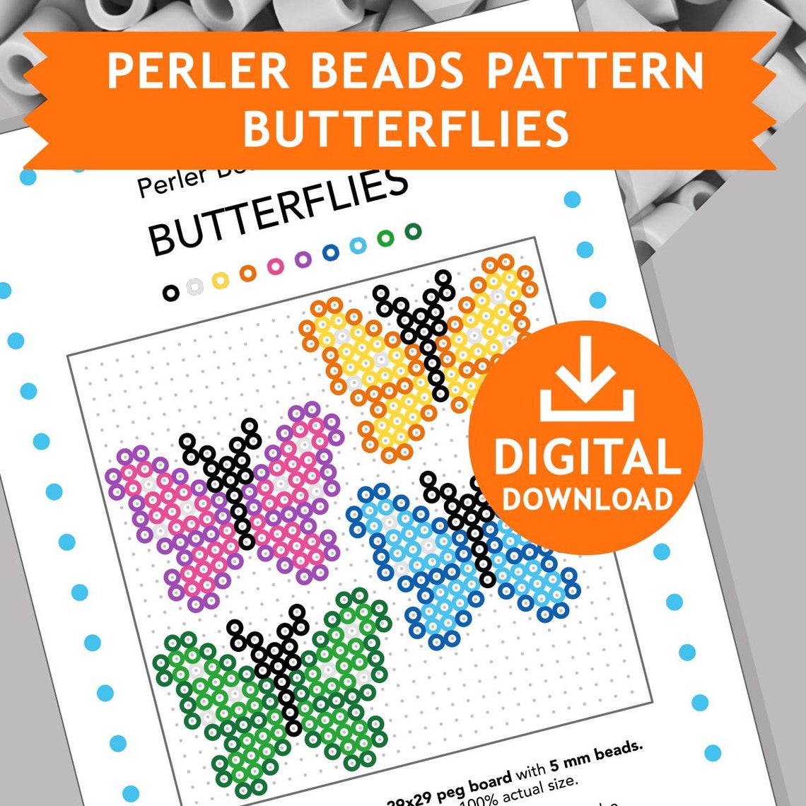 BUTTERFLIES Kids Krafts Fuse Beads Perler Beads Hama Beads Printable ...