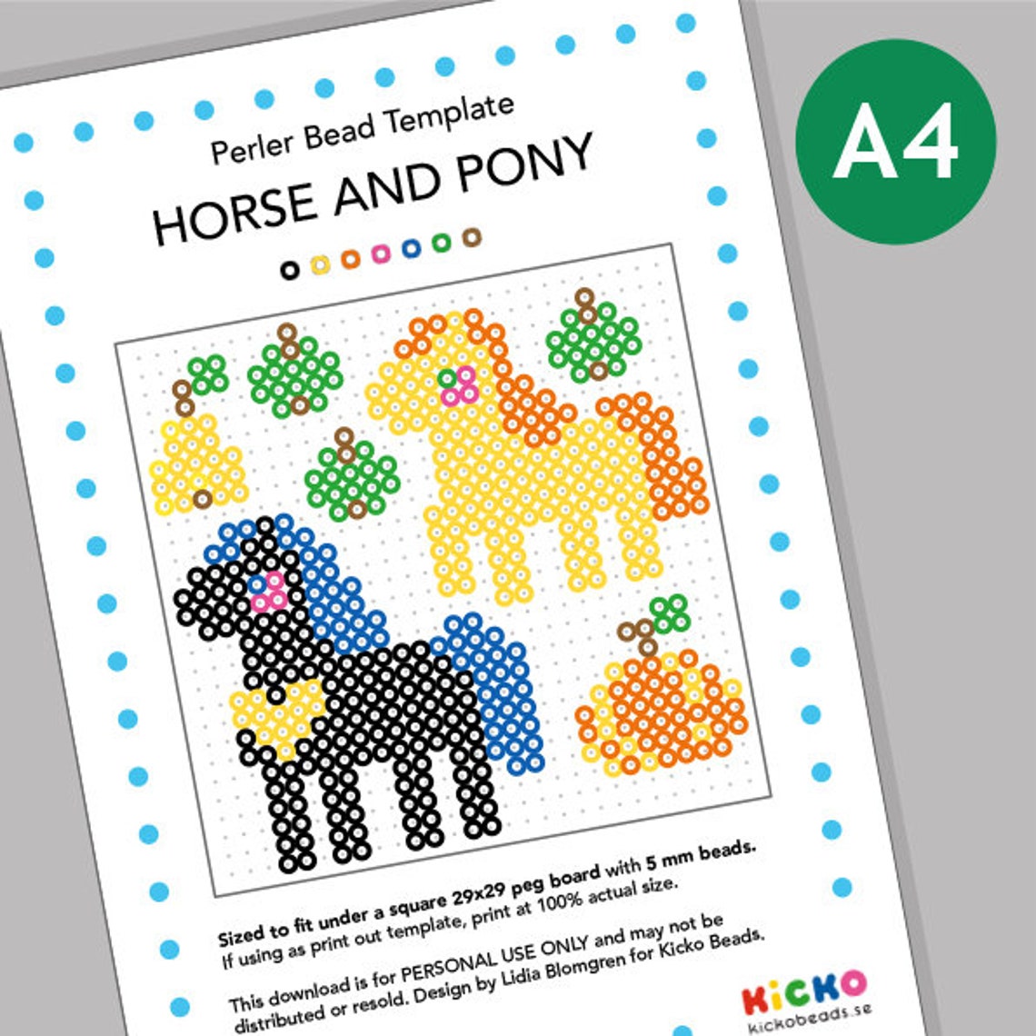 HORSE AND PONY Perler Patterns, Decoration Hama Fuse Beads Pyssla ...