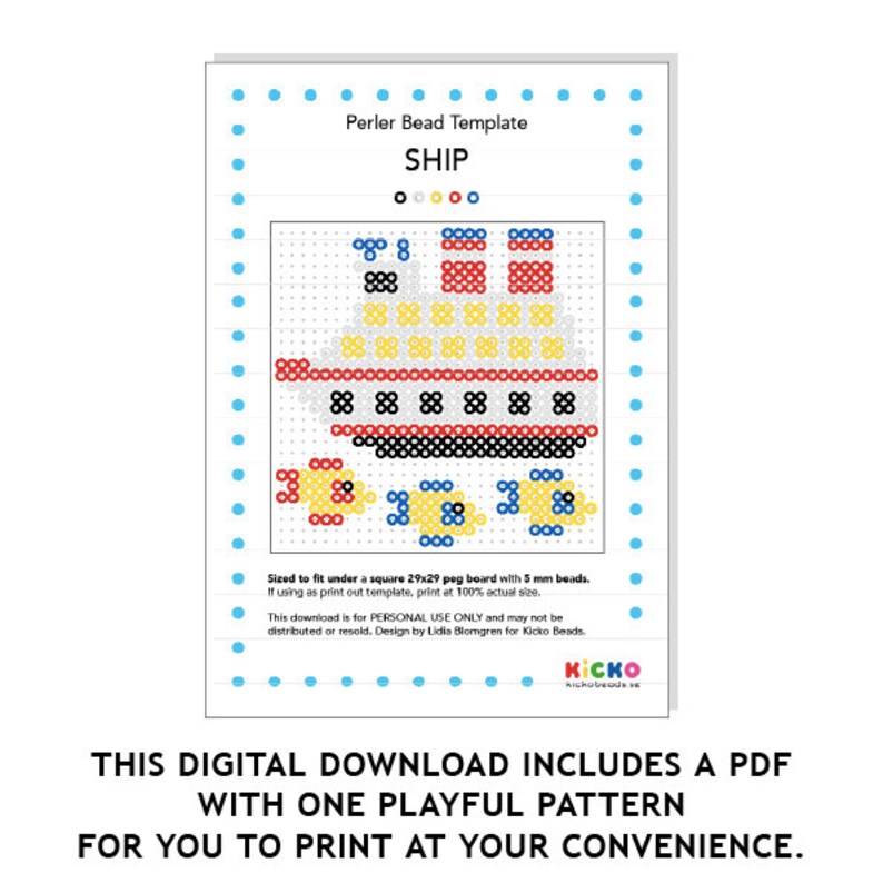 SHIP, Kids Craft Fuse Beads Pyssla Present Templates Tutorial Printable ...