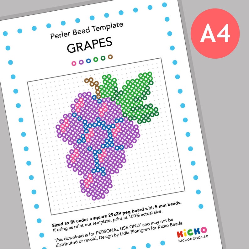 GRAPES Fruits Kids Crafts Fuse Beads Pyssla Templates Tutorial ...
