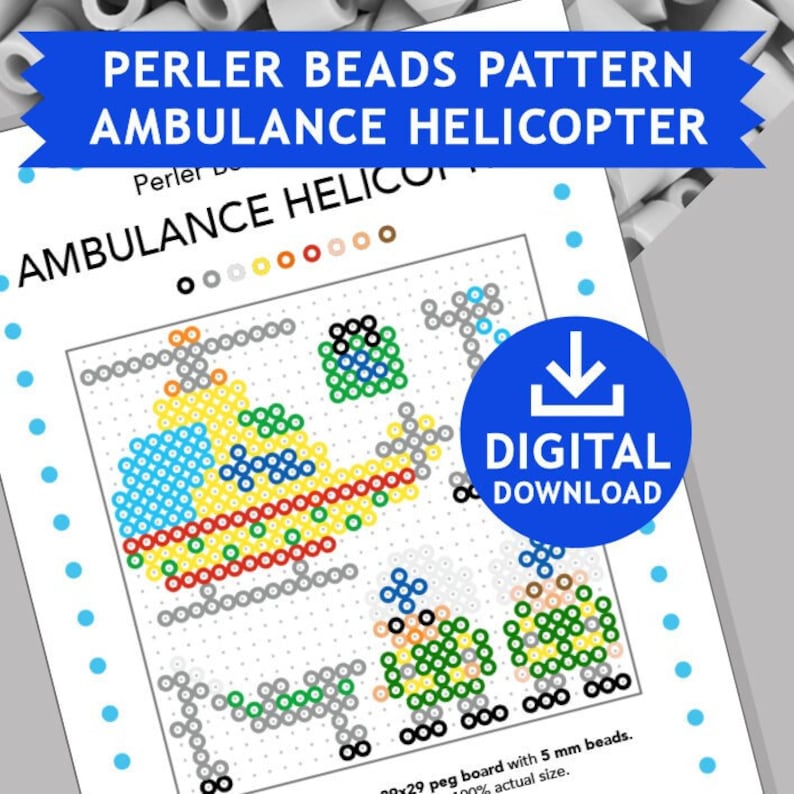 AMBULANCE HELICOPTER Perler Patterns, Decoration Hama Fuse Beads Pyssla ...