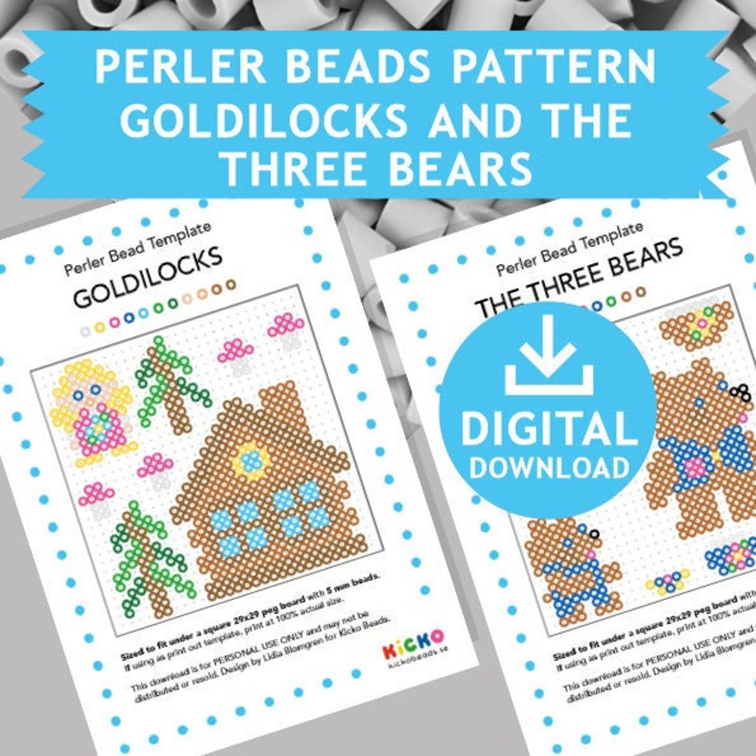 2x GOLDILOCKS AND THE Three Bears Fairy Tales Hama Fuse Beads Pyssla ...