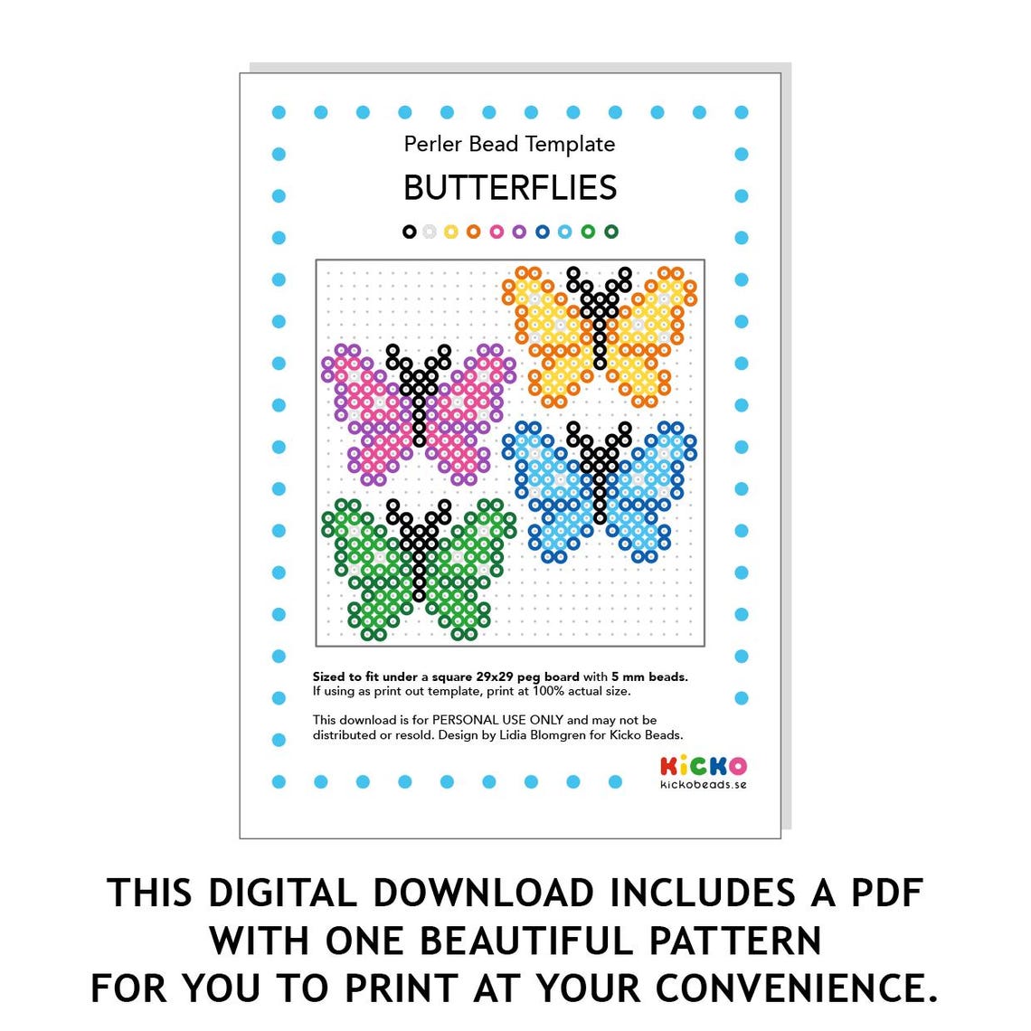 BUTTERFLIES Kids Krafts Fuse Beads Perler Beads Hama Beads Printable ...