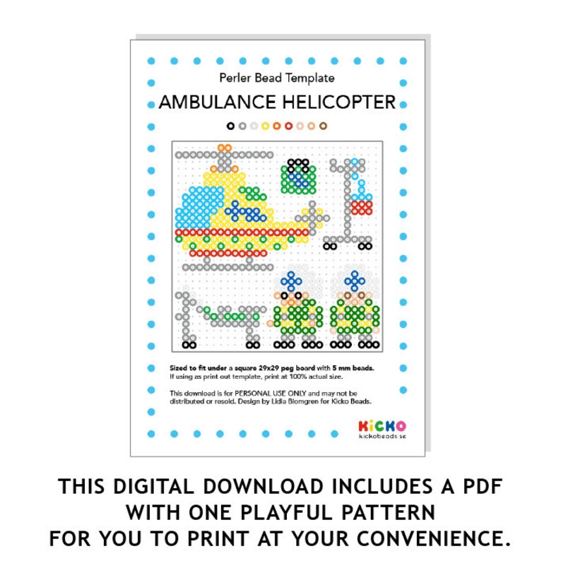 AMBULANCE HELICOPTER Perler Patterns, Decoration Hama Fuse Beads Pyssla ...
