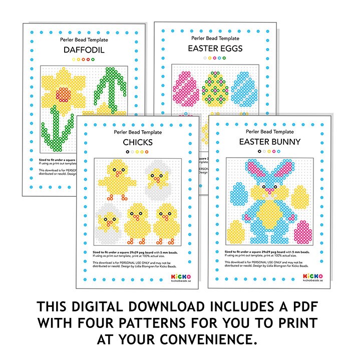 4x EASTER Perler Patterns, Decoration Hama Fuse Beads Pyssla Nabbi ...
