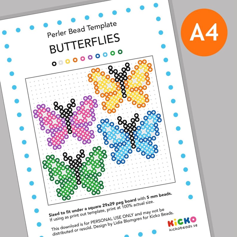 BUTTERFLIES Kids Krafts Fuse Beads Perler Beads Hama Beads Printable ...