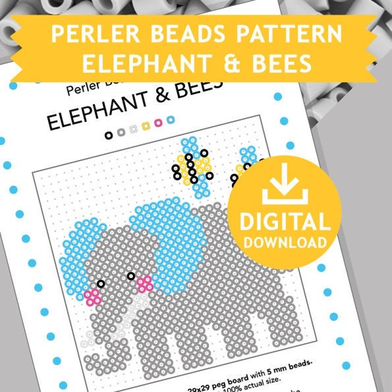 ELEPHANT AND BEES Decoration Hama Fuse Beads Pyssla Templates Tutorial ...