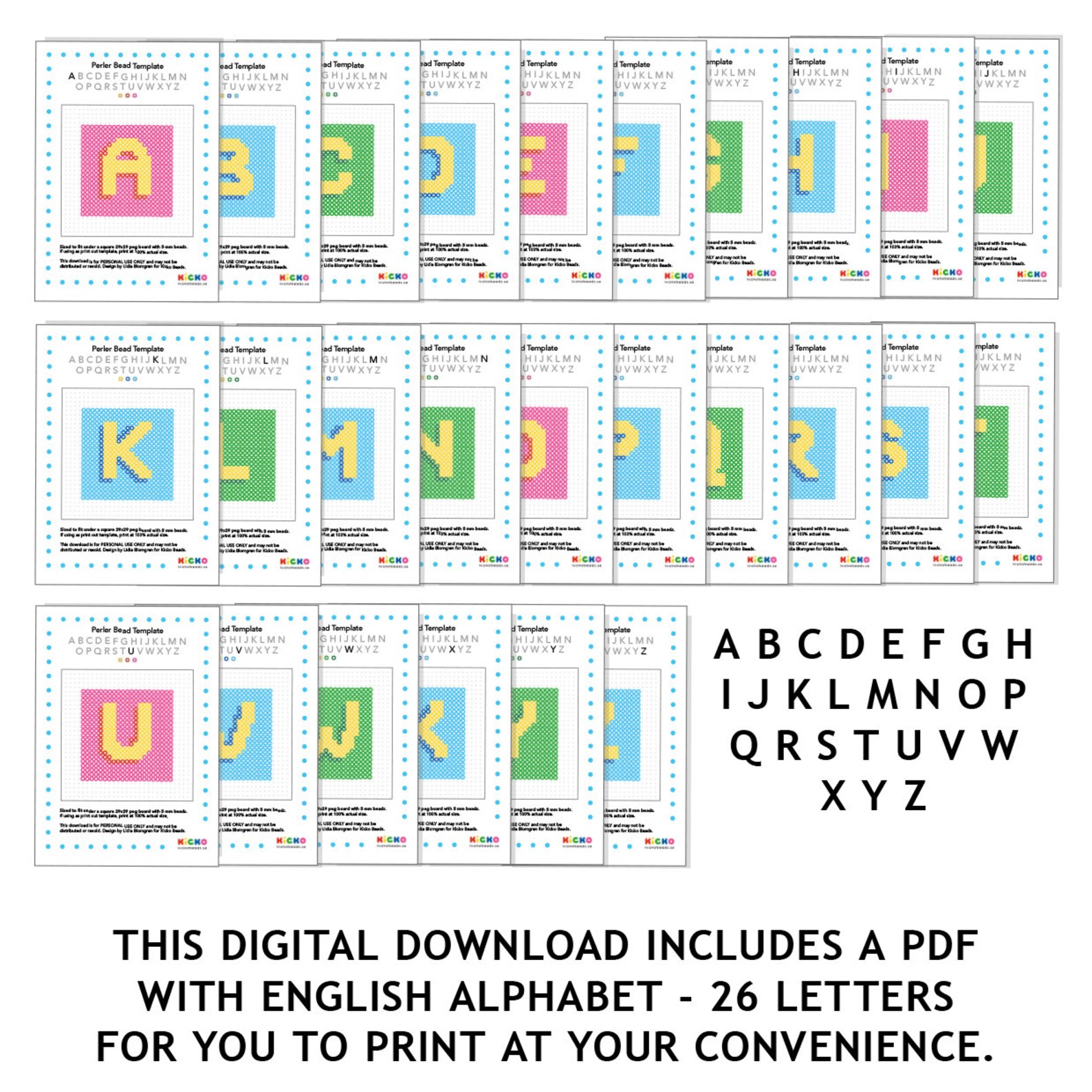 ALPHABET - 26 LETTERS English ABC School Printable Templates Kids ...