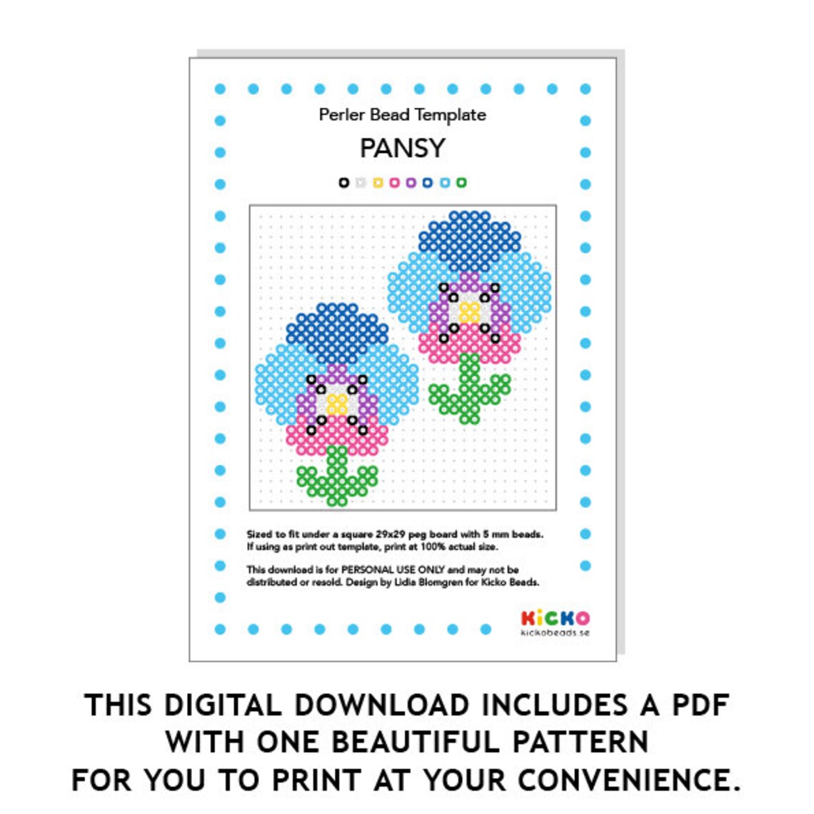 PANSY Perler Beads Spring Decoration Hama Fuse Beads Pyssla Present ...