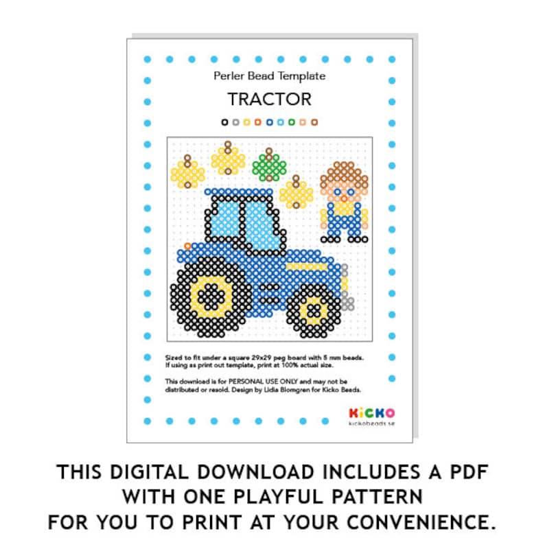 TRACTOR Perler Patterns, Decoration Hama Fuse Beads Pyssla Present ...