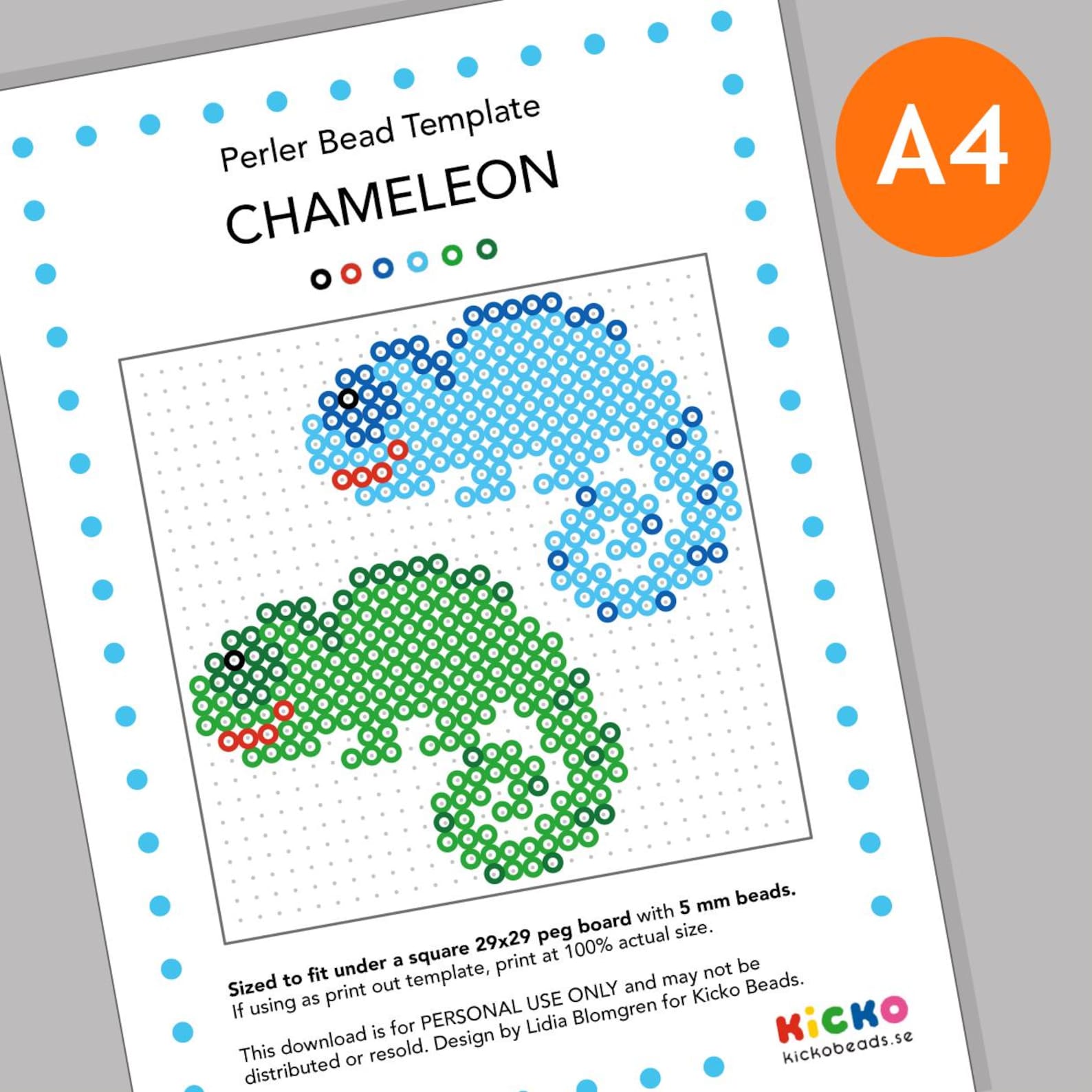 CHAMELEON Jungle Perler Beads Fuse Beads Template Activity Sheets Kids ...